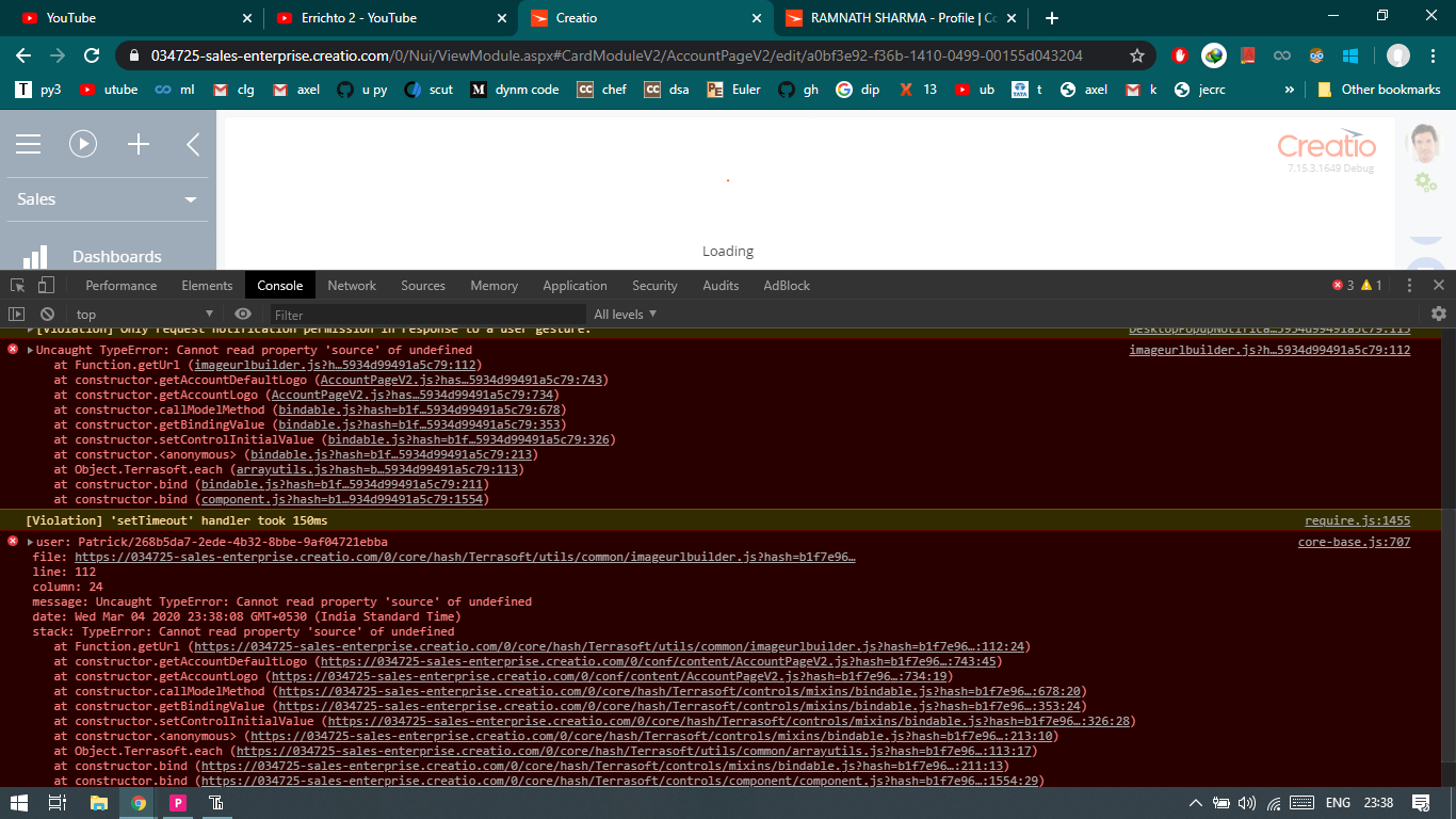 Error while enabling debug mode on in browser's console | Community Creatio