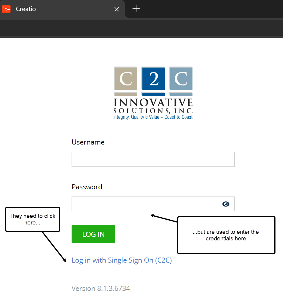 Single Sign on Login page | Community Creatio