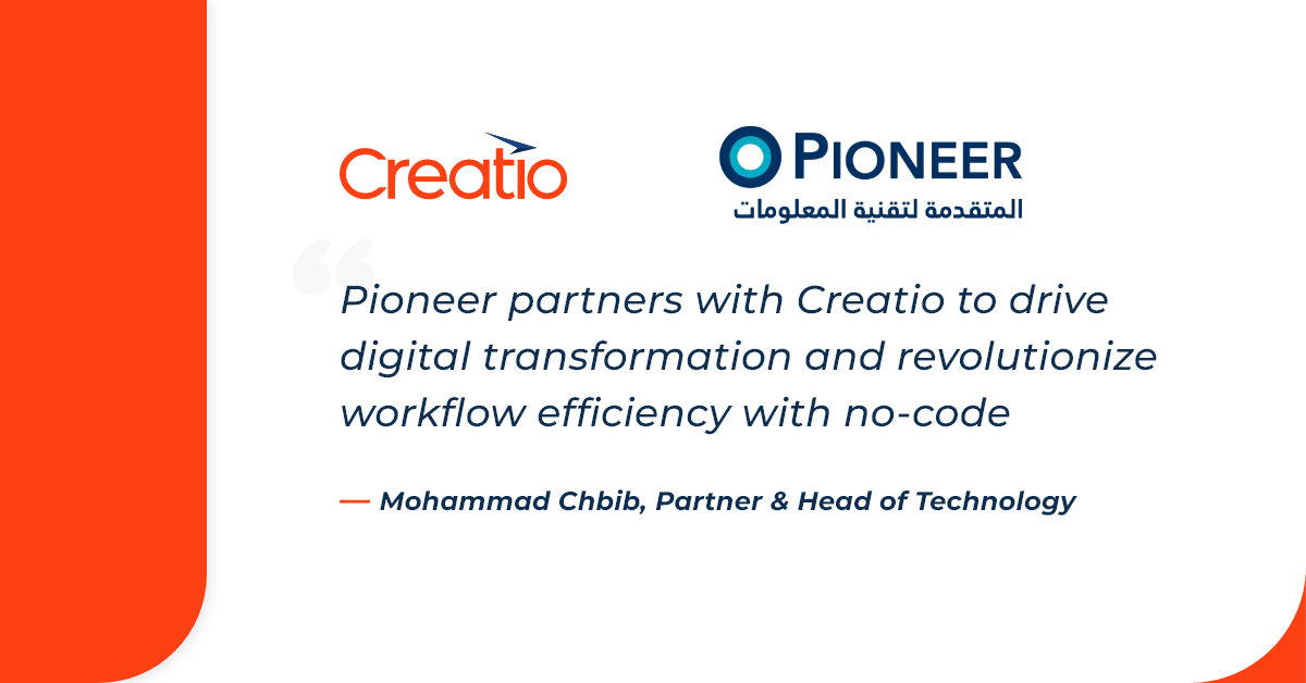 Creatio Partners With Pioneer Information Technology To Further Evangelize No Code In The Middle